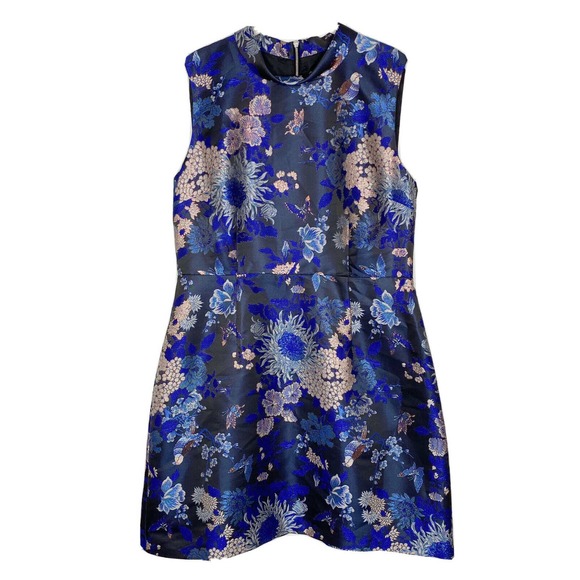 Oasis | Dresses | Oasis Blue Silver Floral Fit And Flare Sleeveless ...